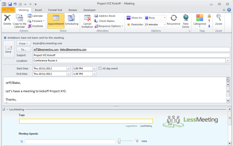 Detailed Walkthrough - Setting Up A Meeting In Outlook - Less Meeting Detailed Walkthrough - Setting Up A Meeting In Outlook - Less Meeting