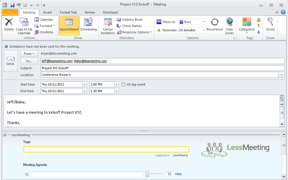 Detailed Walkthrough Setting Up A Meeting In Outlook Less Meeting